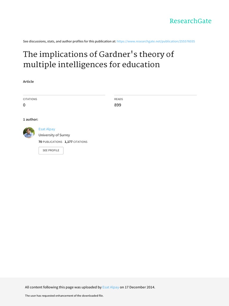 The Implications of Gardner's Theory of Multiple I | PDF | Intelligence ...