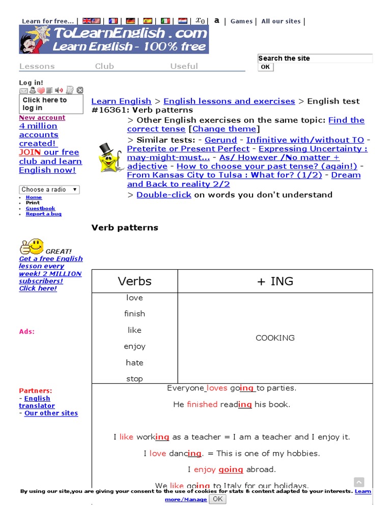 Verb Patterns English | PDF | English Language | Verb