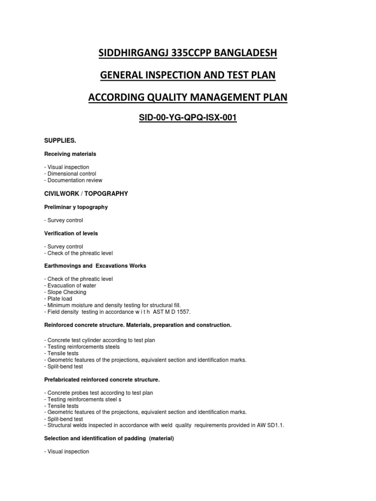 Inspection and Test Plan Overview | PDF | Instrumentation | Pipe (Fluid ...