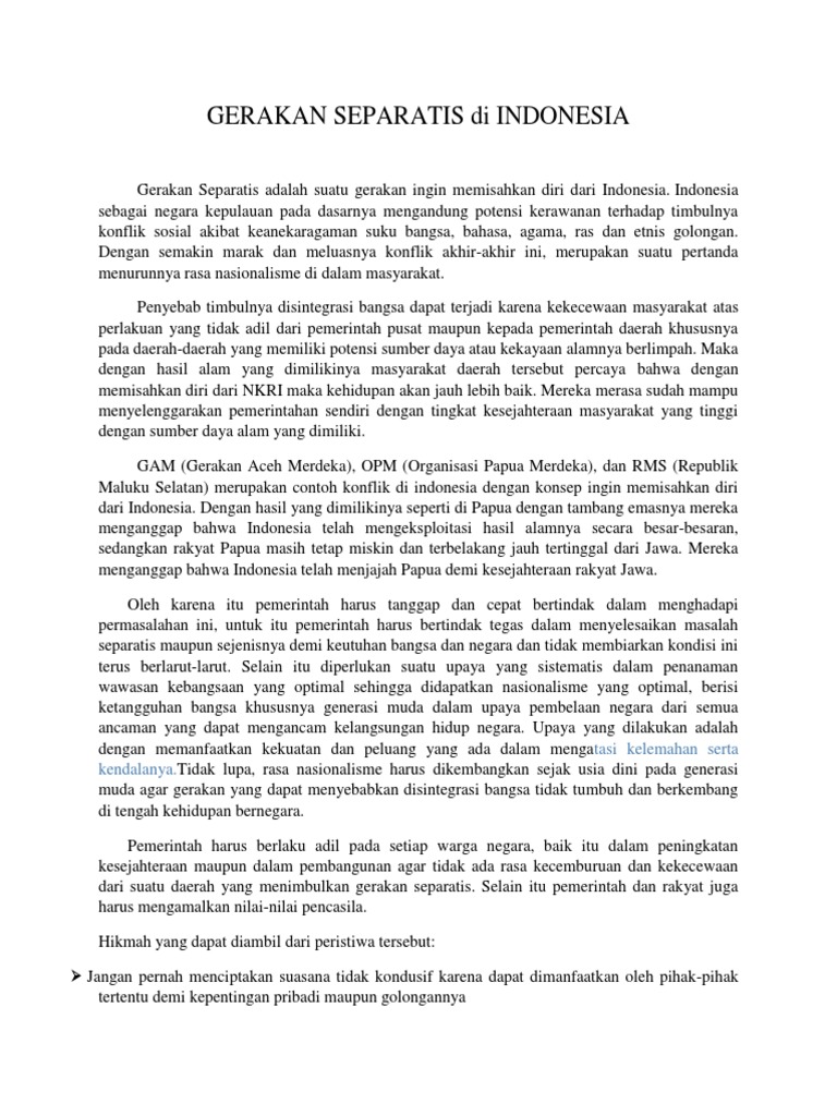 Gerakan Separatis Di Indonesia | PDF