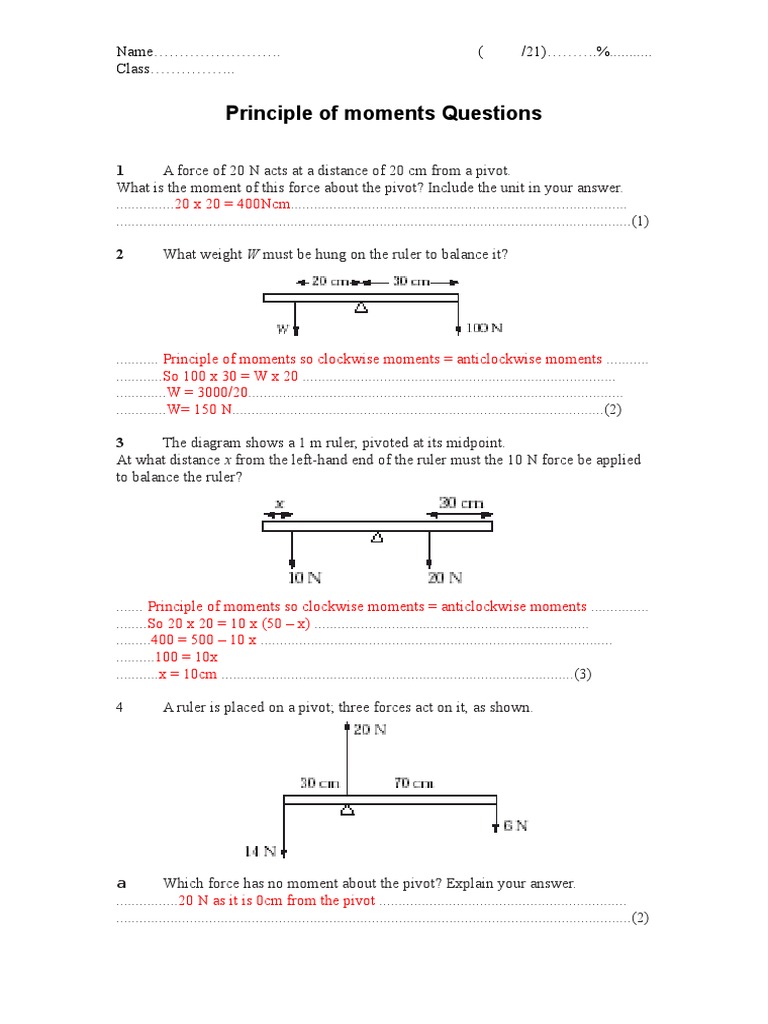 Principle of Moments Answers | PDF | Lever | Classical Mechanics