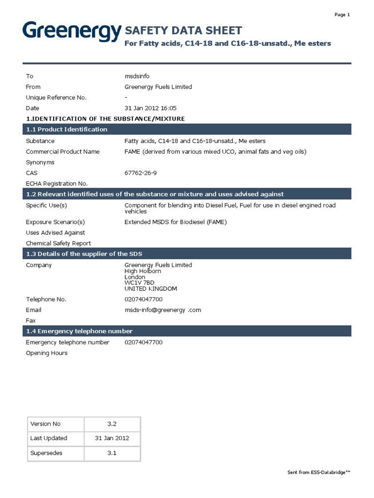 Products Services PDFs Biodiesel MSDS | PDF | Firefighting | Chemistry
