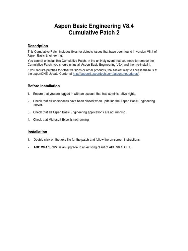 Aspen Basic Engineering V8 4 CP2 | PDF | Installation (Computer ...