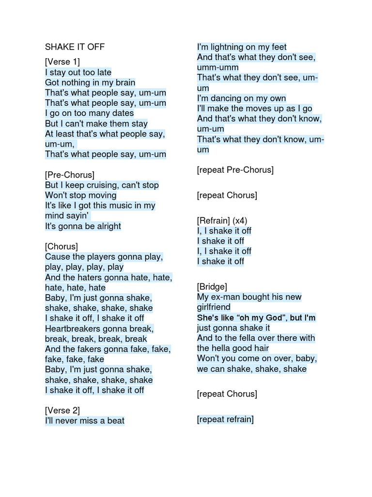 Shake It Off | PDF | Refrain | Song Structure