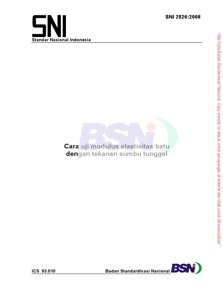 Batuan - SNI 2826 - 2008 Cara Uji Modulus Elastisitas Batu Dengan ...
