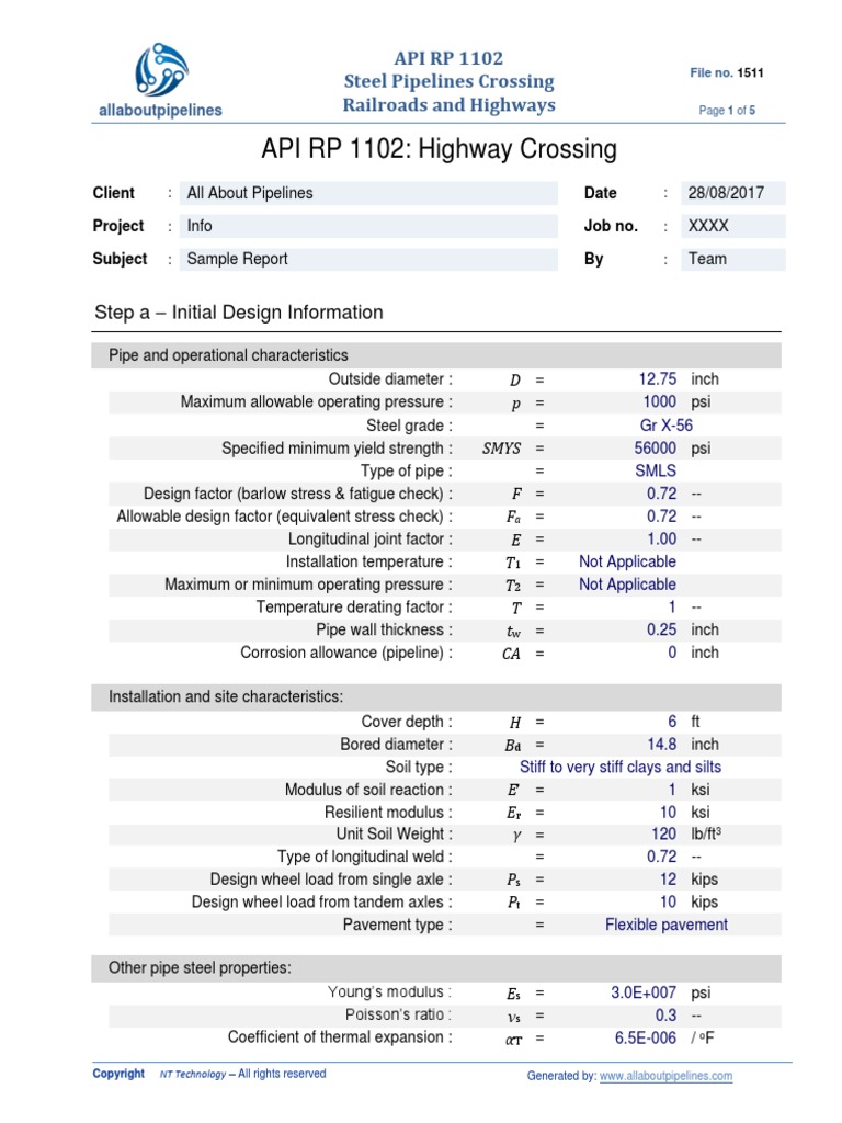 Sample Report - API RP 1102 - Highway | PDF | Pipe (Fluid Conveyance) | Strength Of Materials