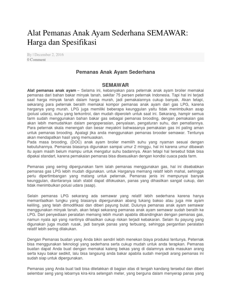 Alat Pemanas Anak Ayam Sederhana SEMAWAR | PDF | Teknologi & Rekayasa