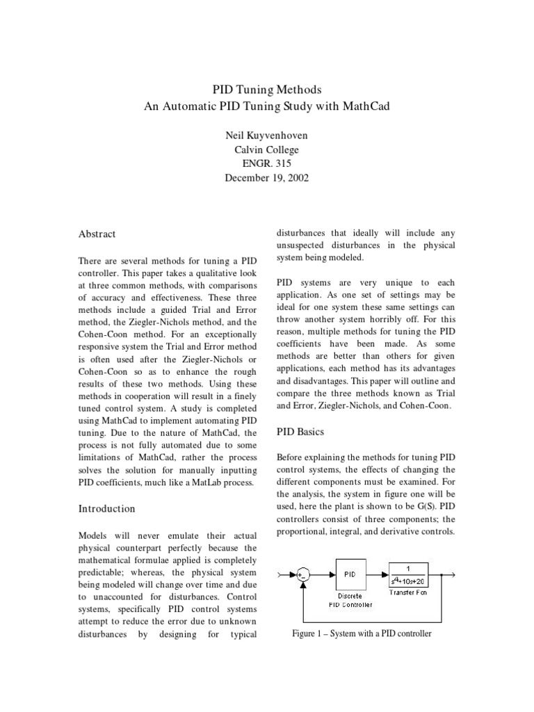 PID Tuning Methods-Automation Study With MathCad-A | PDF | Applied Mathematics | Systems Theory