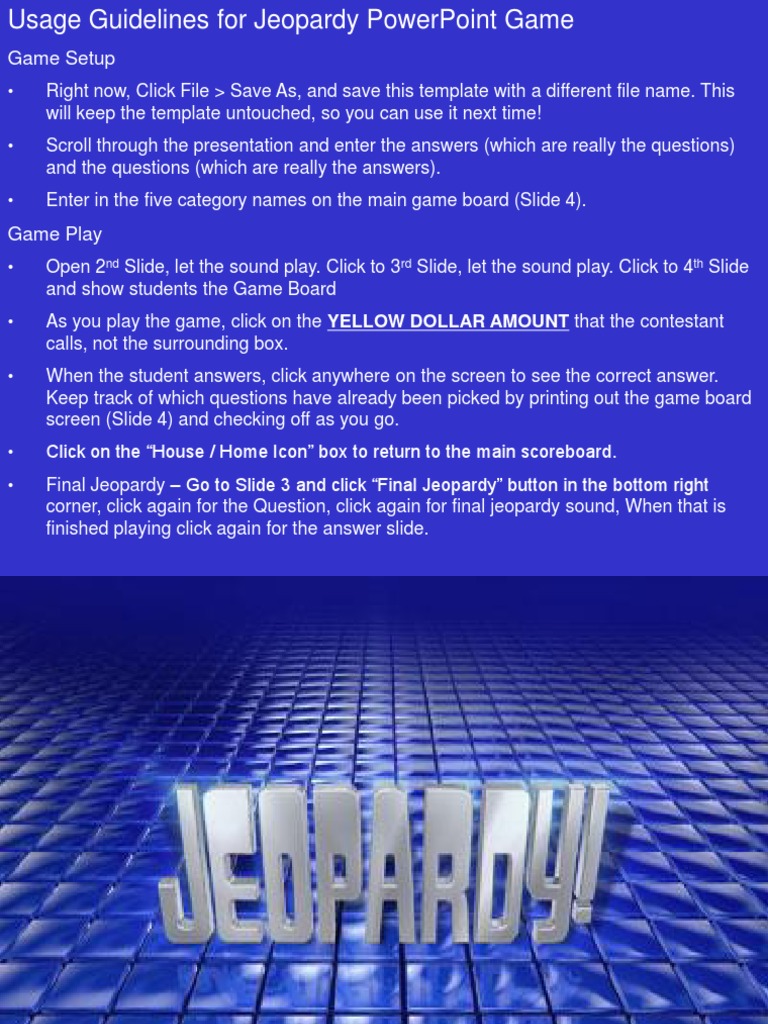 Jeopardy Template | PDF | Software | Leisure