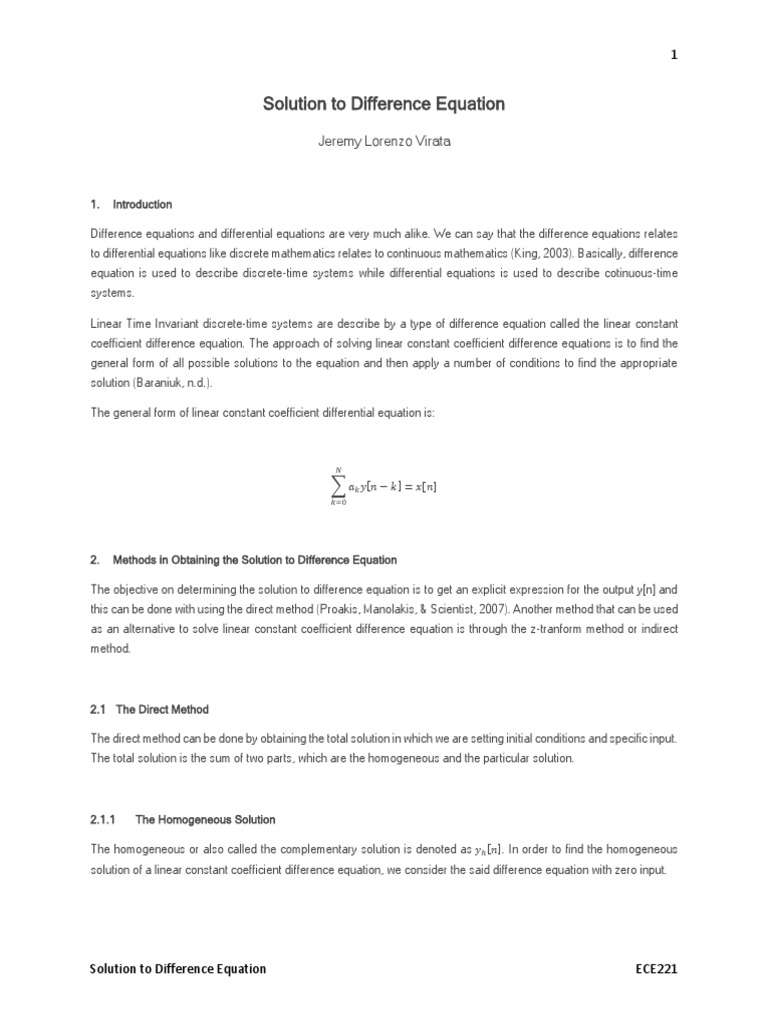 Solving Linear Difference Equations | PDF | Recurrence Relation | Ordinary Differential Equation