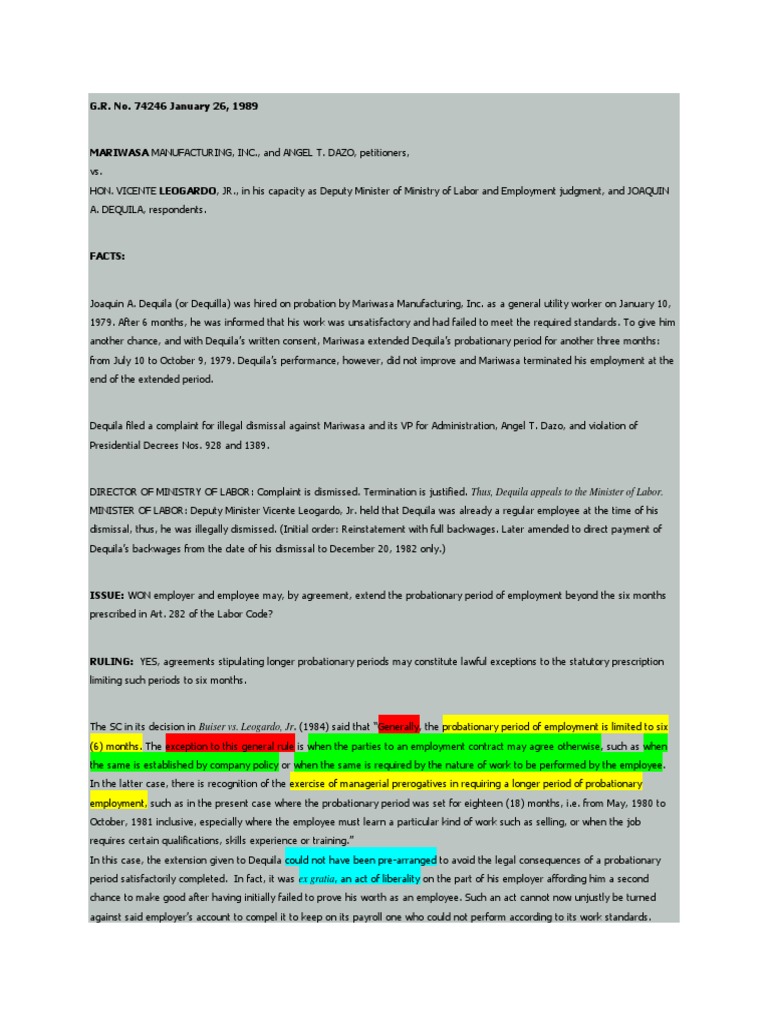 Labor Law Review Kinds of Employees Cases | PDF | Employment | United ...