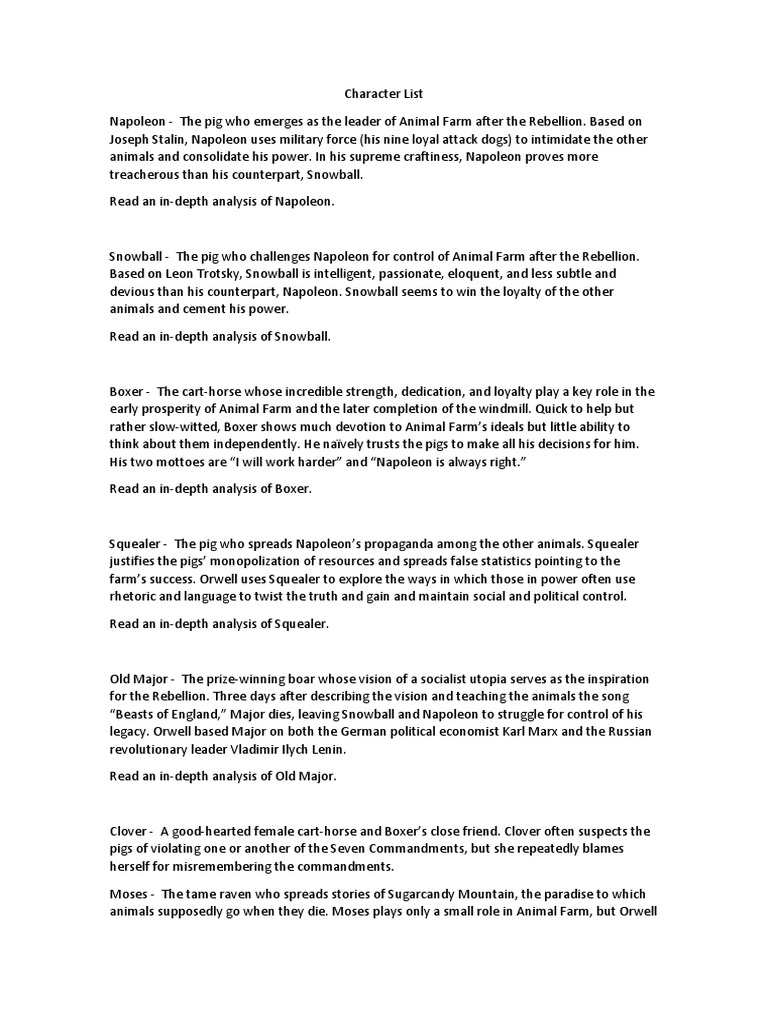 Character List Animal Farm | PDF | Political Theories | Anti Capitalism