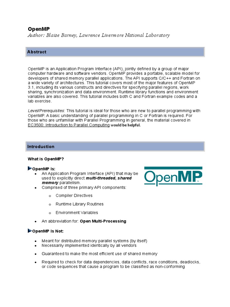 An Introduction To Openmp The Standard For Shared Memory Parallel Programming Pdf Parallel 