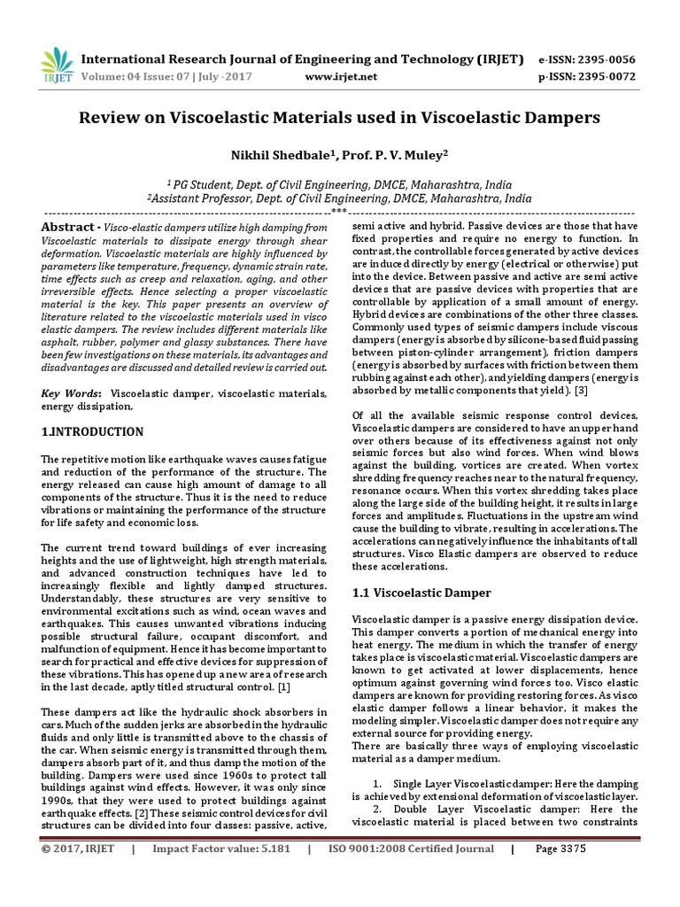 Review On Viscoelastic Materials Used in Viscoelastic Dampers | PDF | Viscoelasticity ...