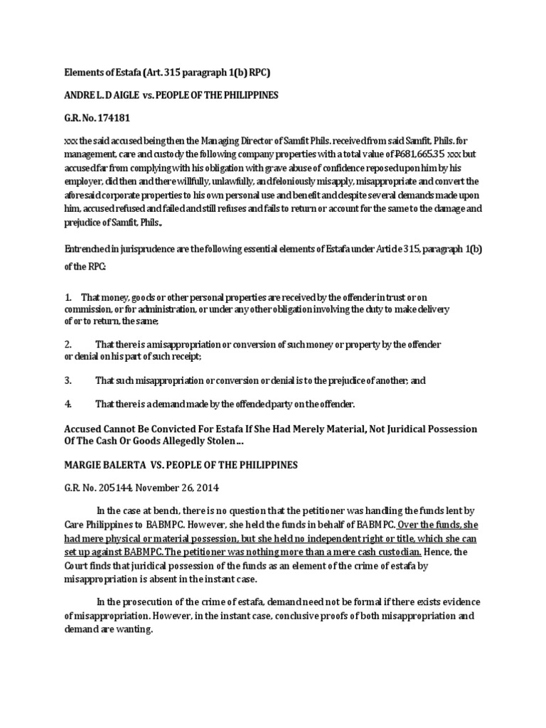 Estafa (Elements and Defense) | PDF | Fraud | Employment