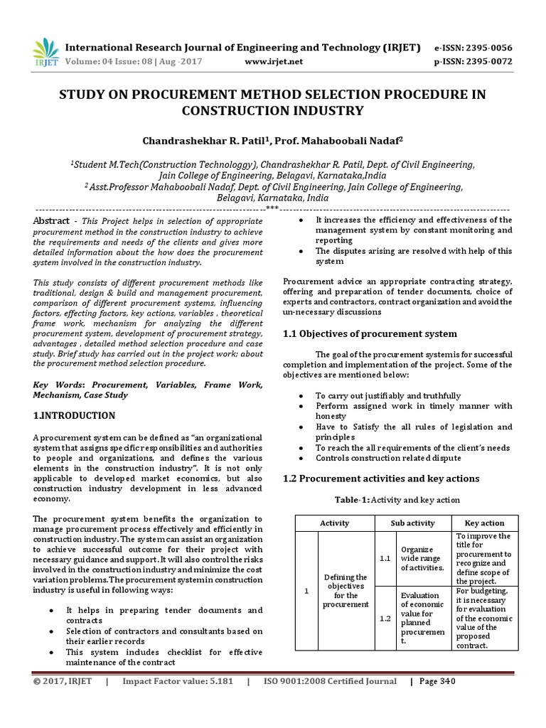Study On Procurement Method Selection Procedure in Construction Industry | PDF | Procurement ...