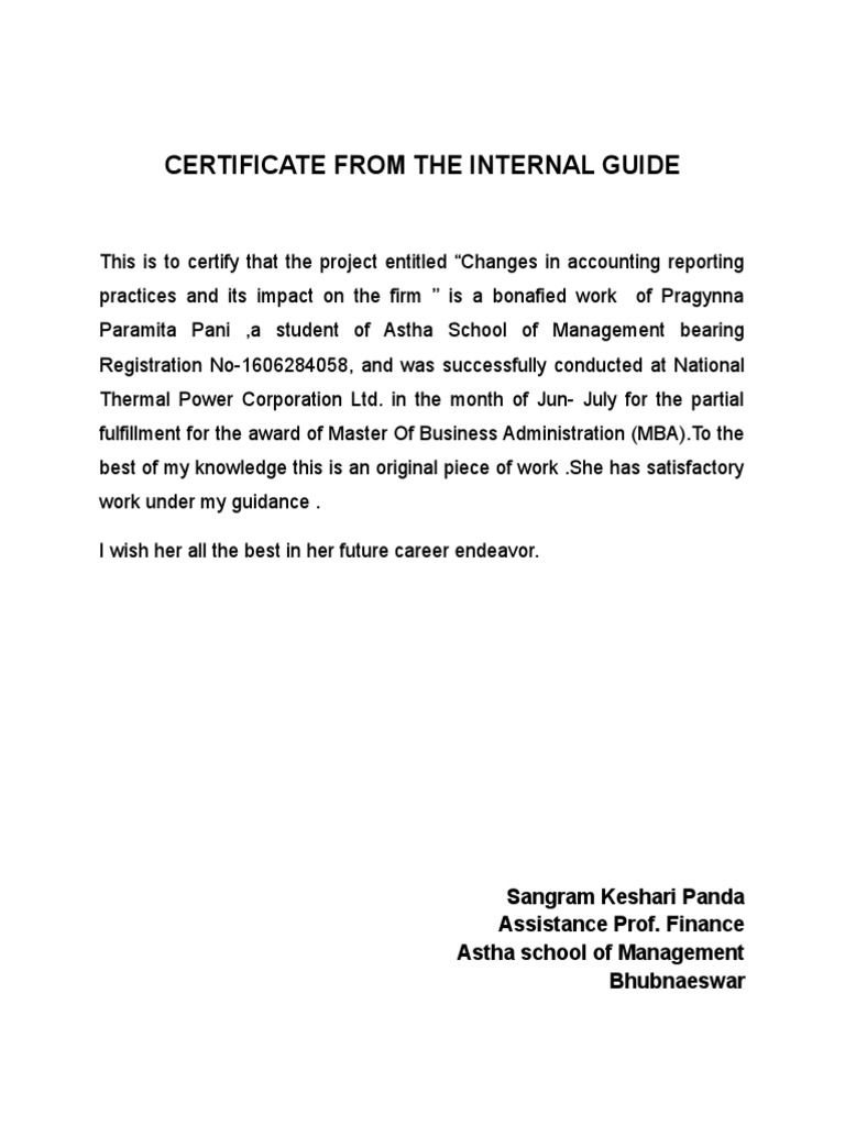 Certificate From The Internal Guide | PDF | Business