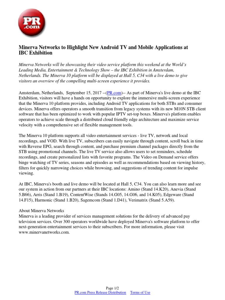 Minerva Networks To Highlight New Android TV and Mobile Applications at ...