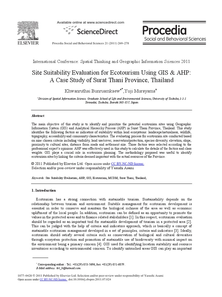 Site Suitability Evaluation For Ecotourism Using GIS & AHP | PDF ...