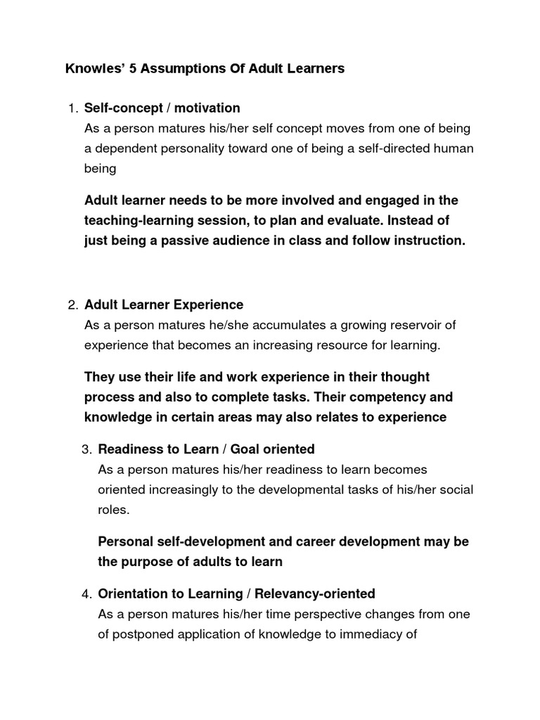 Malcolm Knowles Theory | PDF | Motivation | Motivational