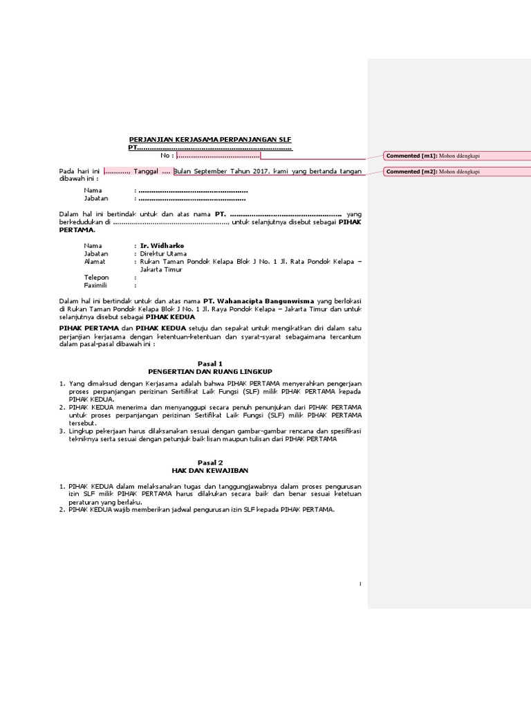 Contoh Perjanjian SLF Wahana | PDF