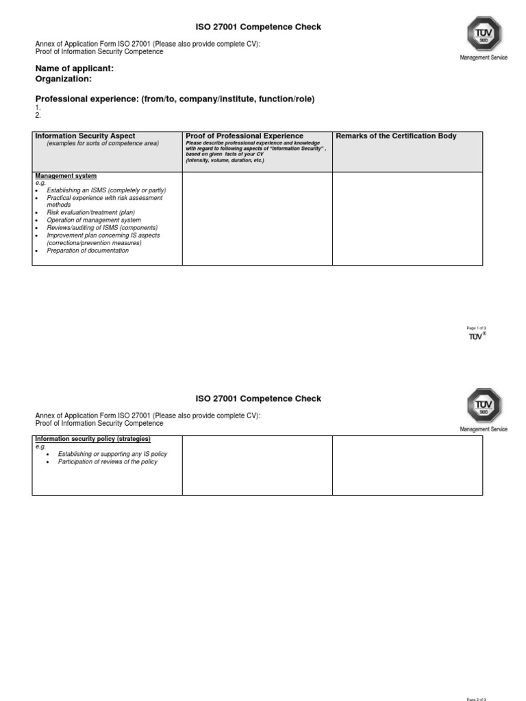 ISO27001 Competence Summary | PDF | Information Security | Computer ...