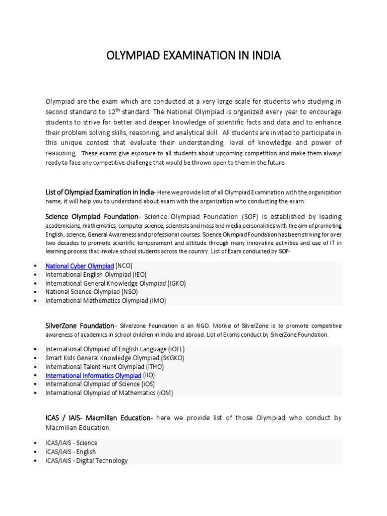 Olympiad Examination in India | PDF | Test (Assessment) | Science