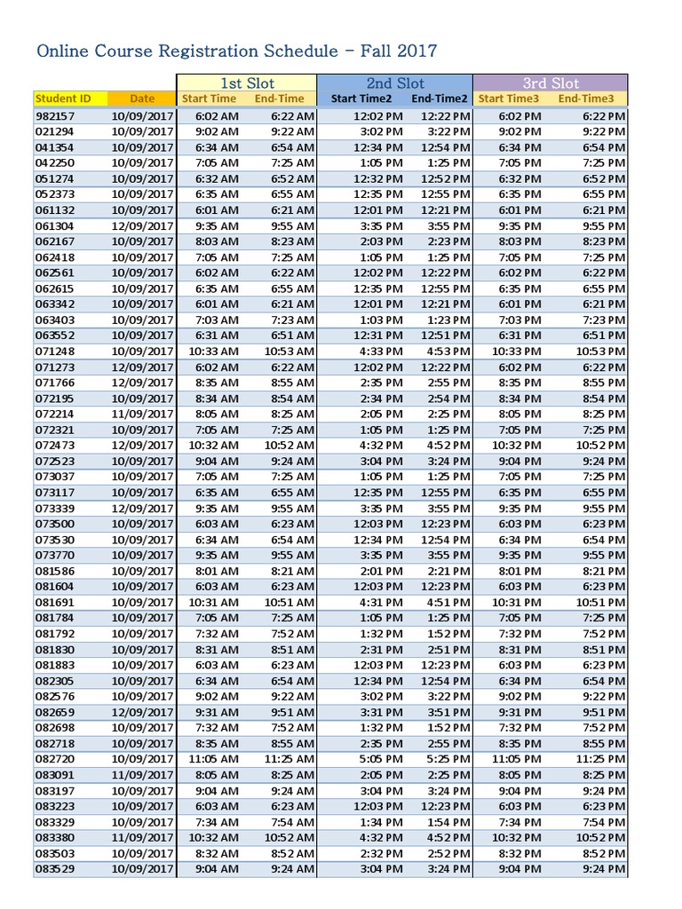 173 Course Registration Schedule | PDF