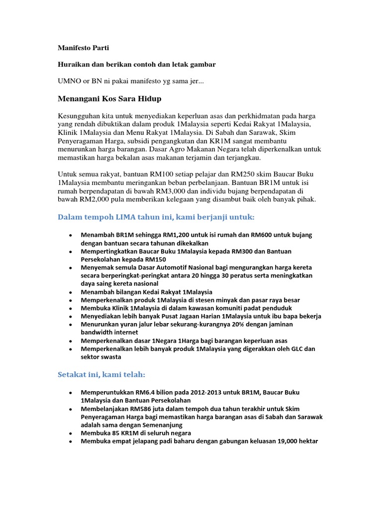 Manifesto Parti Umno | PDF