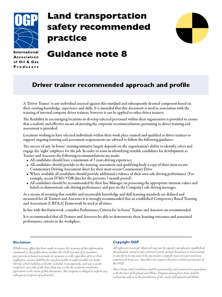 Land Transportation Safety Recommended Practice Guidance Note 8 | PDF ...