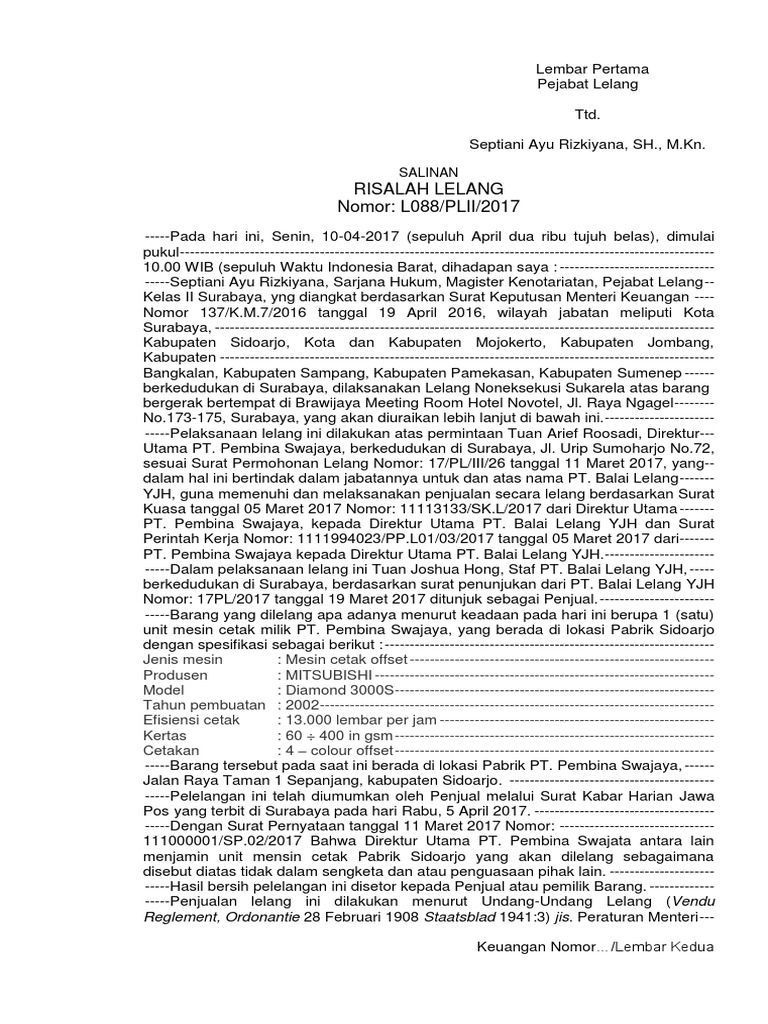 Risalah Lelang Mesin Cetak | PDF