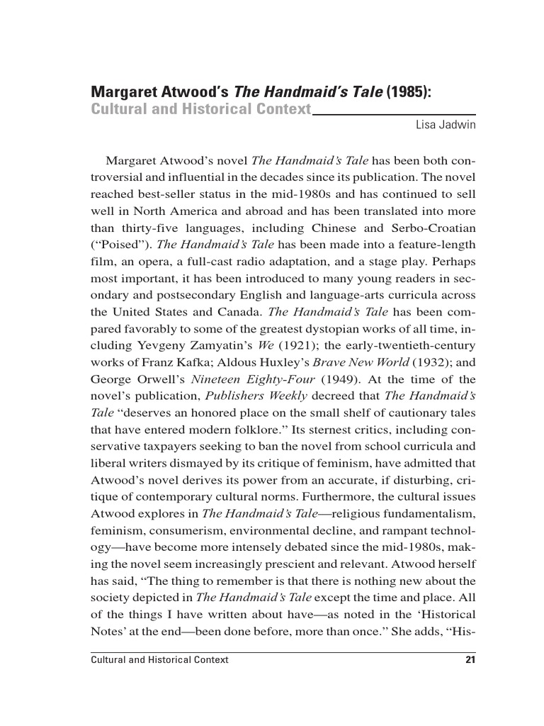 Contextual Analysis of The Handmaid's Tale | PDF | Roe V. Wade ...