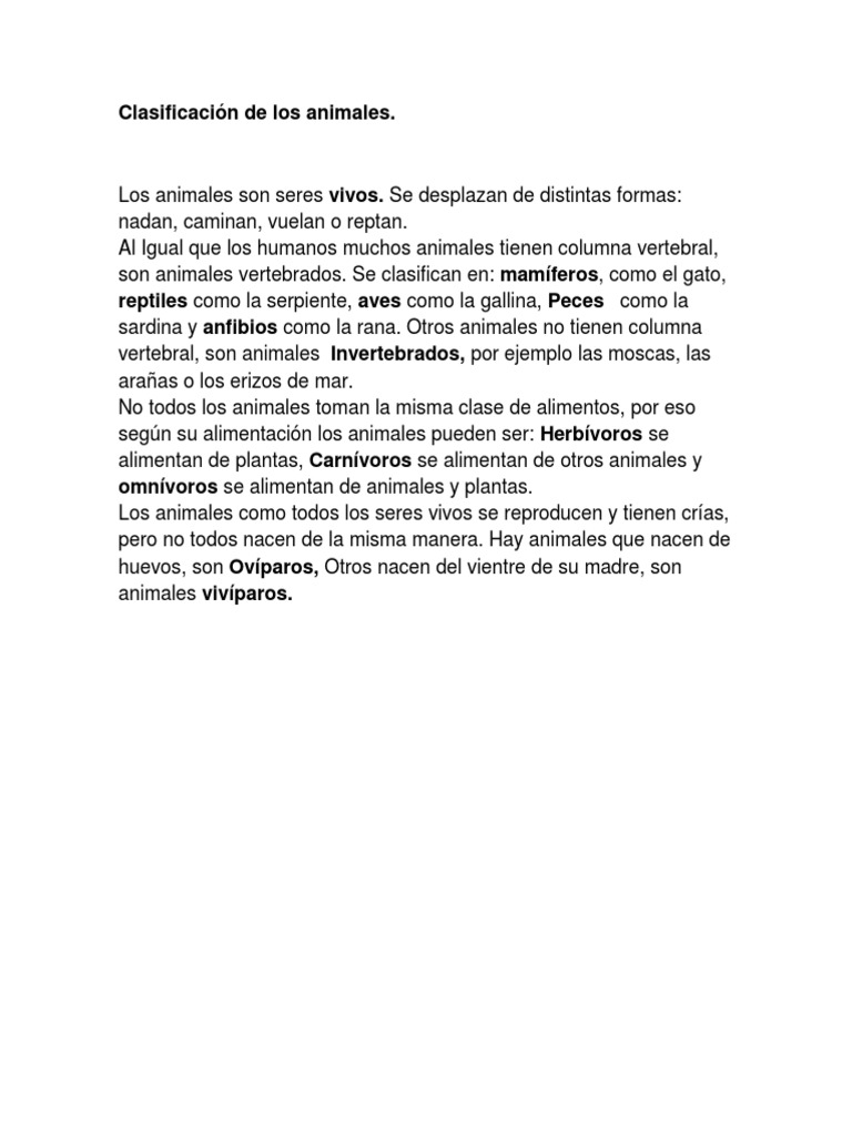 Clasificación de Los Animales | PDF | Hogar, jardinería y bricolaje ...