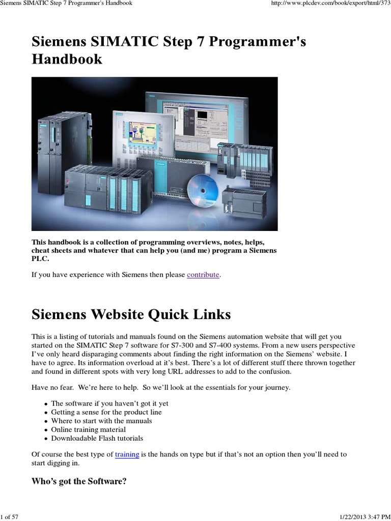 Siemens SIMATIC Step 7 Programmer's Handbook | PDF | Online And Offline ...
