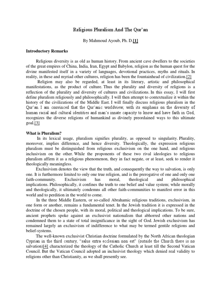 Pluralism and the Qur'an's Perspective | PDF | Religious Pluralism ...