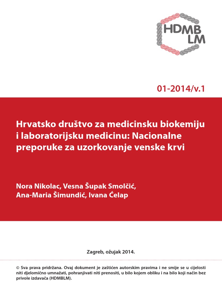 Nacionalne Preporuke Za Uzorkovanje Venske Krvi | PDF