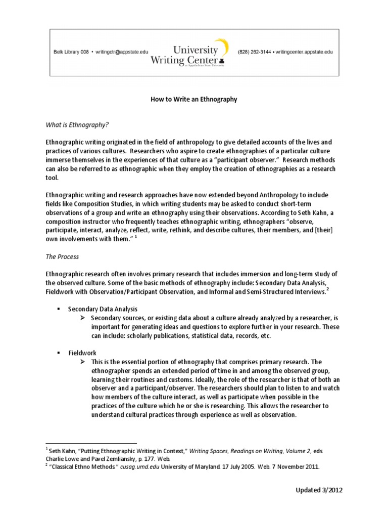 How To Write An Ethnography, Final | PDF | Ethnography | Field Research