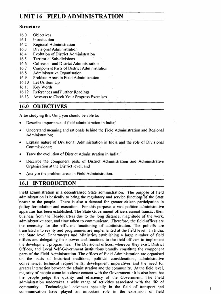 Unit-16 Field Administration PDF | PDF | Public Sphere | Government Of ...