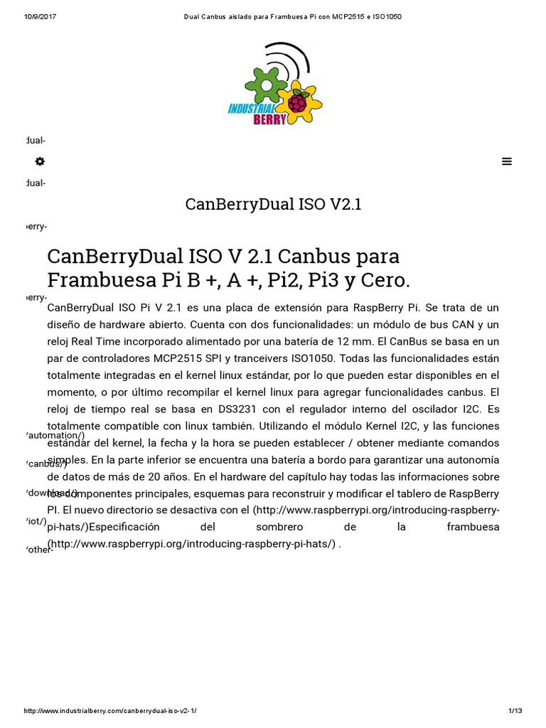 Dual Canbus Aislado para Frambuesa Pi Con MCP2515 e ISO1050 | PDF | Kernel (sistema operativo ...