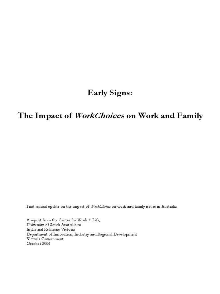 Workchoices: Early Signs: The Impact of On Work and Family | PDF ...