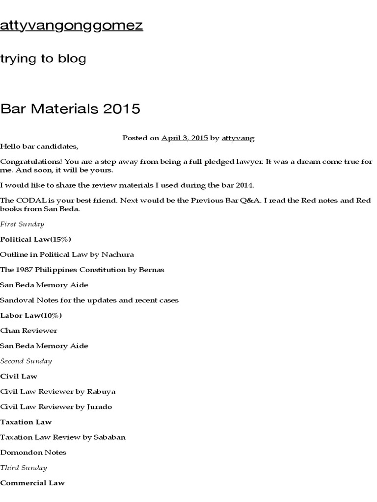 Bar Exam Review Materials 2015 | PDF | Law