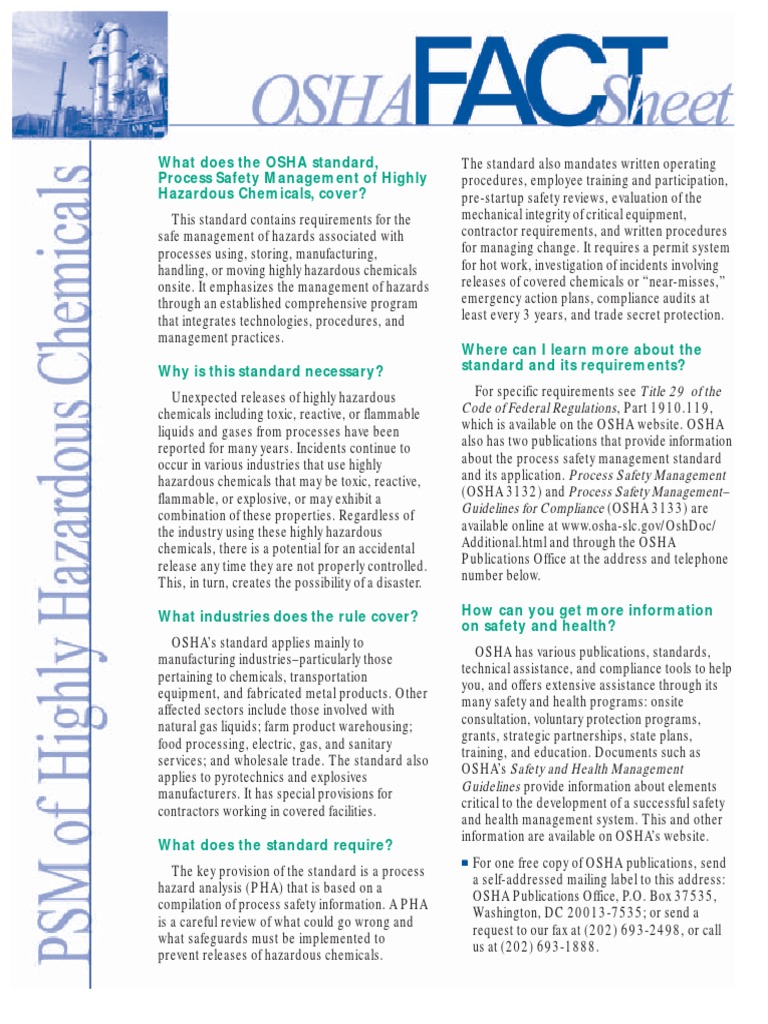 Highly Hazardous Chemicals Factsheet PDF | PDF | Occupational Safety ...