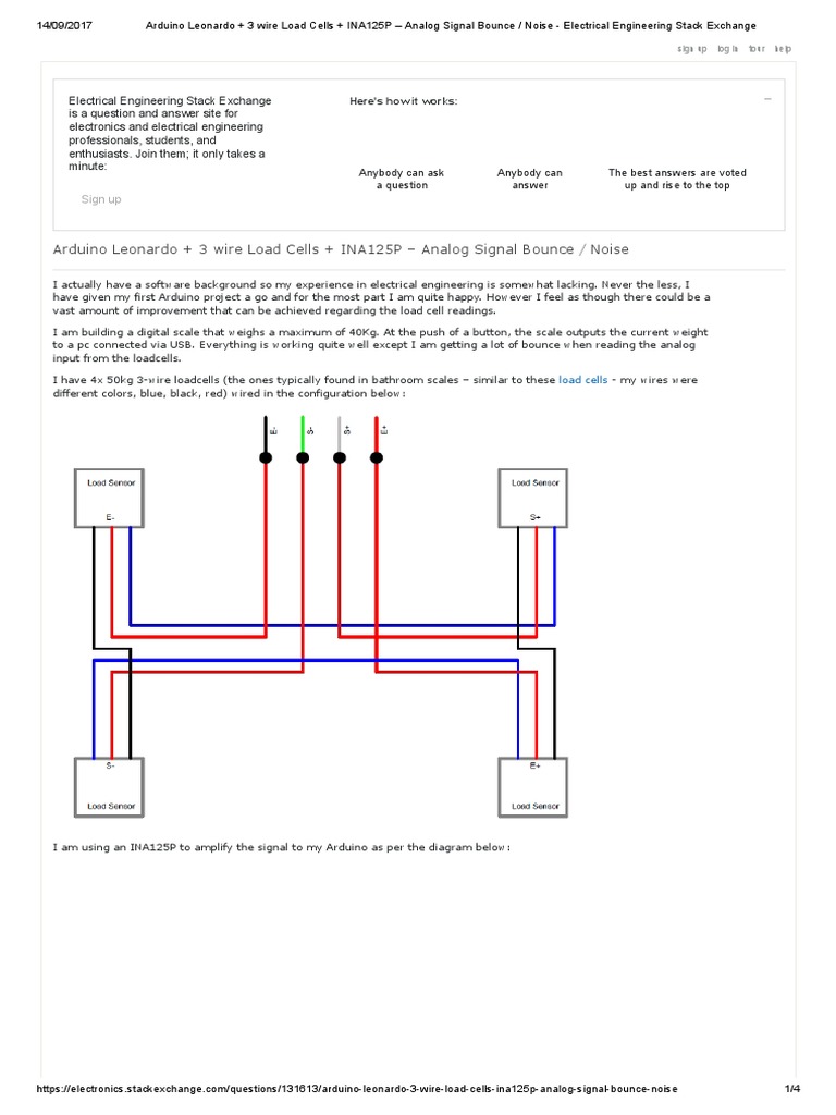 Arduino Leonardo + 3 Wire Load Cells + INA125P - Analog Signal Bounce ...