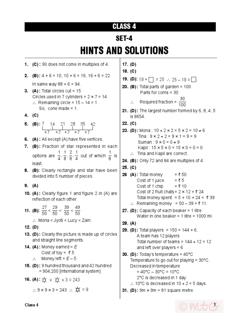 Solution Class 4 Set 4 | PDF | Nature