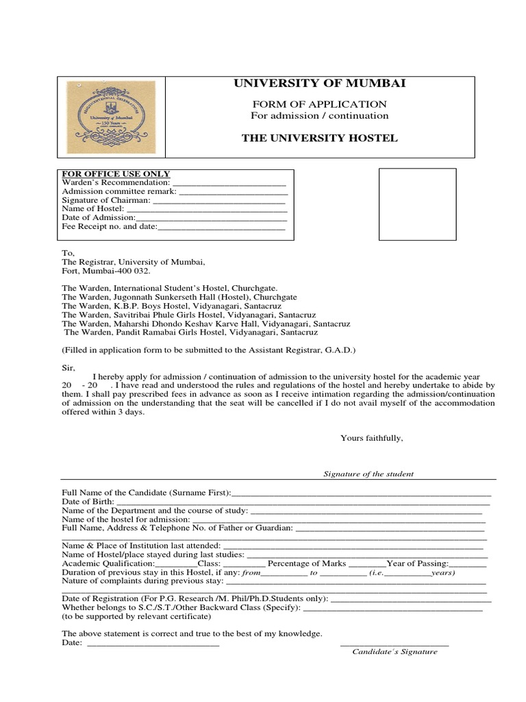 Hostel Application | PDF | Fee | Doctor Of Philosophy