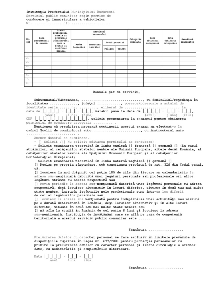 Cerere Examen Auto | PDF