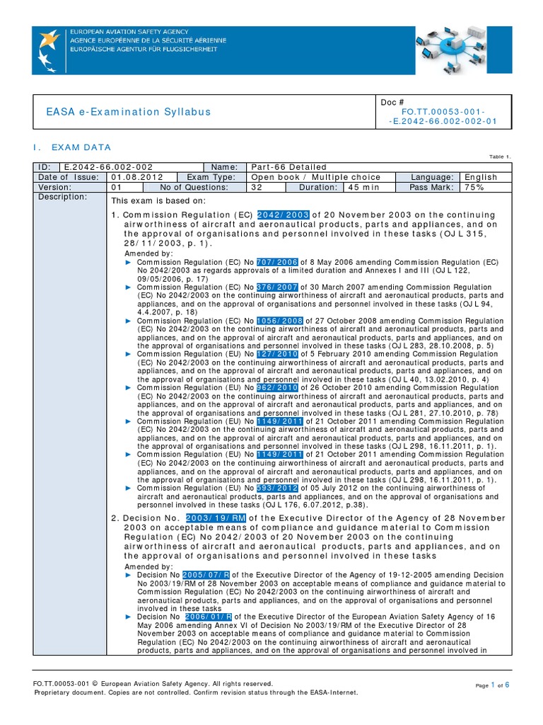 EASA E-Examination Syllabus: I. Exam Data | PDF | Aviation | Aeronautics