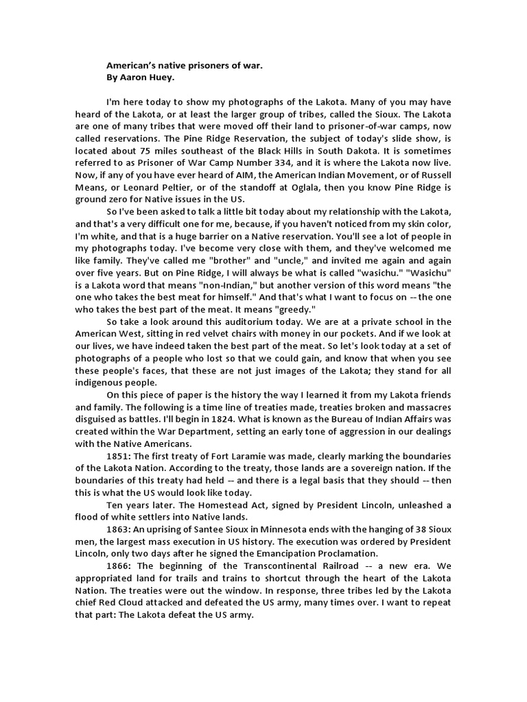 American's Native Prisoners of War. by Aaron Huey | PDF | Lakota People ...