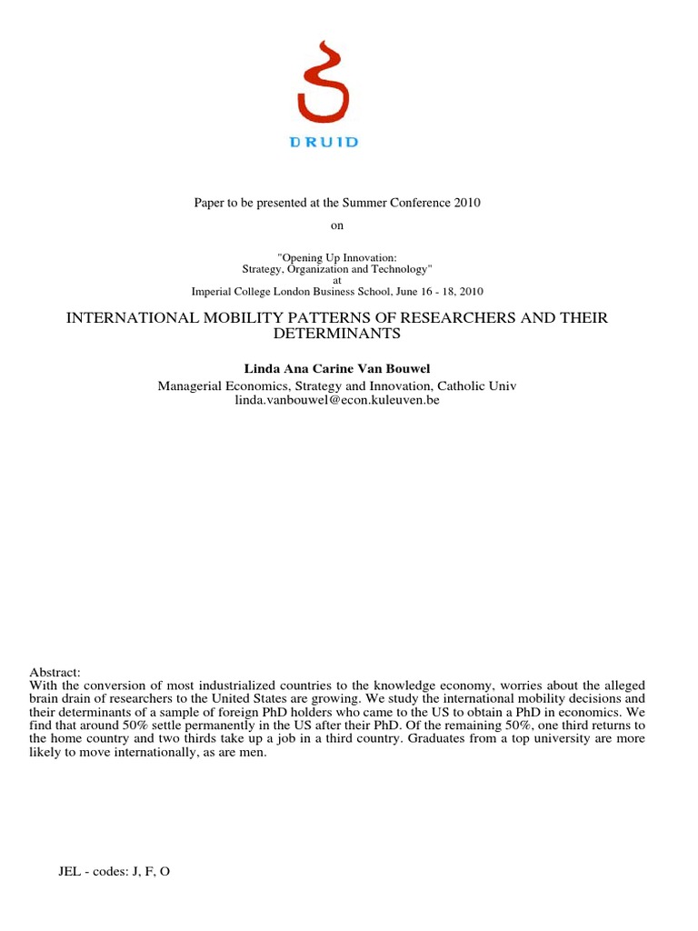 International Mobility Patterns of Researchers and Their Determinants ...