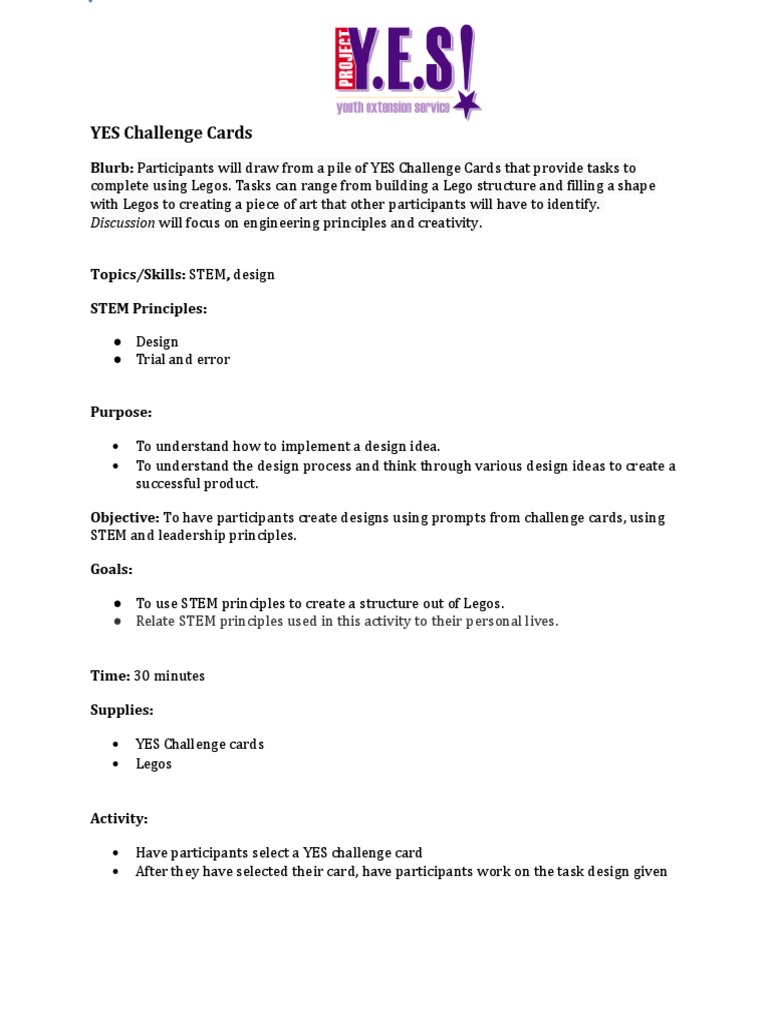 YES Challenge Cards | PDF